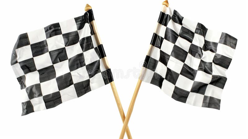 Two Checkered Finish Flags Isolated on a White Background, Highlighting ...