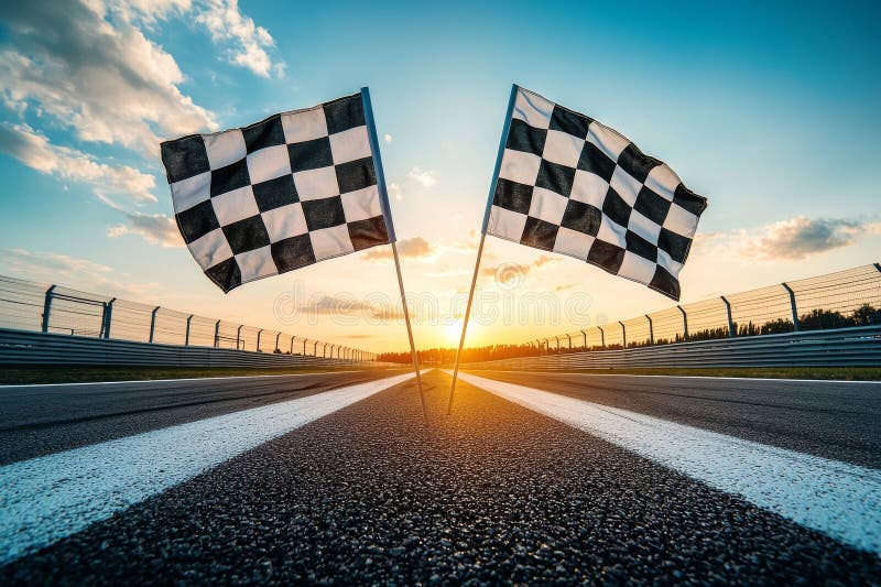 Two Checkered Flags on a Race Track, Indicating the End Point for ...