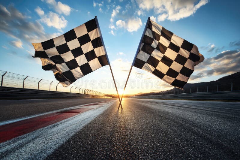 Two Checkered Flags on a Race Track, Used As Finish Markers for Racing ...