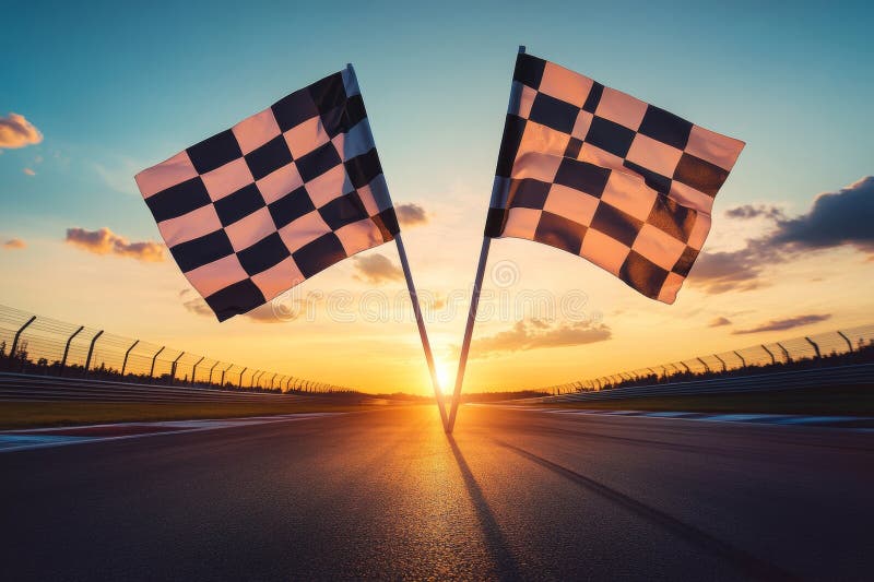 Two Checkered Flags Situated on a Racing Track Serve As Finish Markers ...