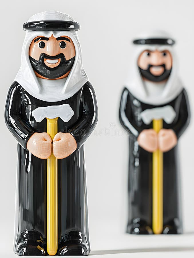 Two Cheerful Arabic Figurines with Yellow Sticks Stock Photo - Image of ...