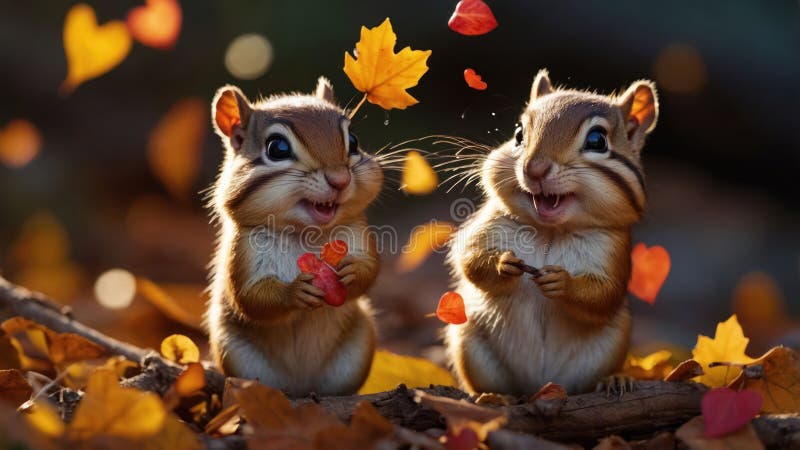 Adorable Chipmunks Enjoying Autumn Leaves Stock Illustration ...