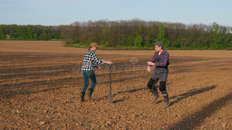 Two Cheerful Farmers Dancing in the Field Stock Video - Video of ...