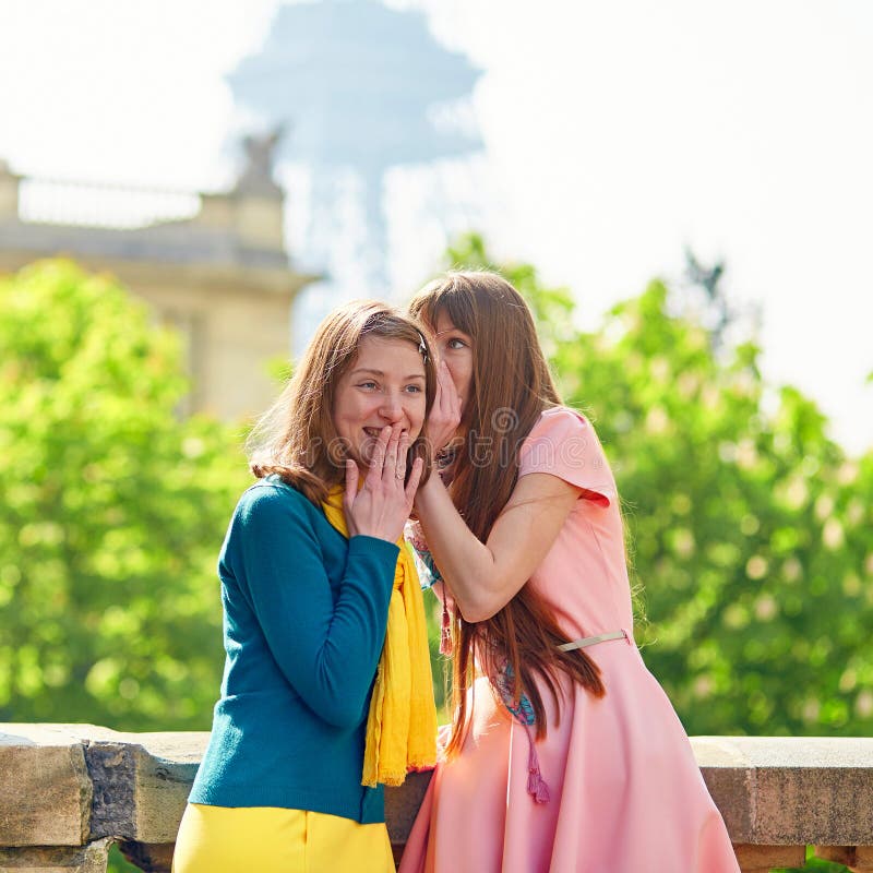 Two Cheerful Girls in Paris Stock Photo - Image of tower, urban: 48723350