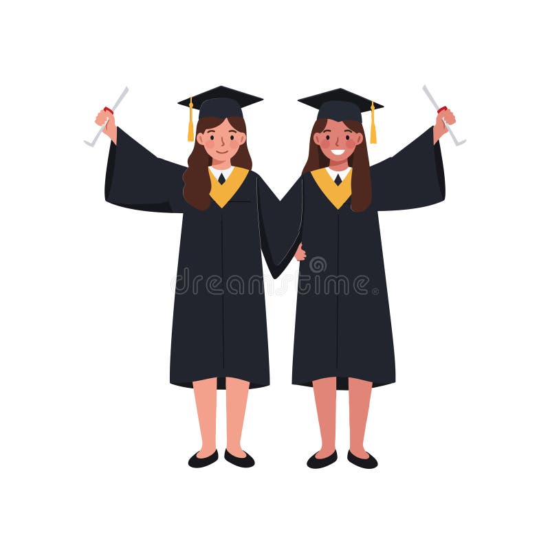 Two Cheerful Graduates Celebrating Success in Minimal Vector Art Stock ...