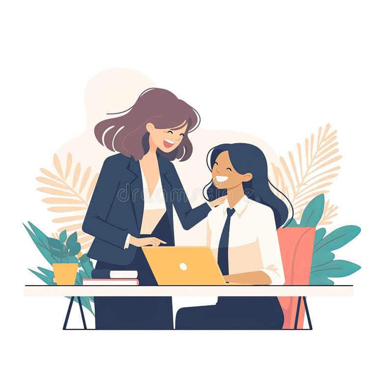 Two Cheerful Women Collaborating at Work in a Modern Office Setting ...