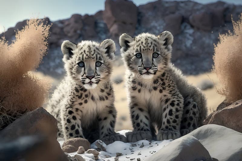 Two Cheetah Cubs Standing in the Snow in Namibia Stock Illustration ...