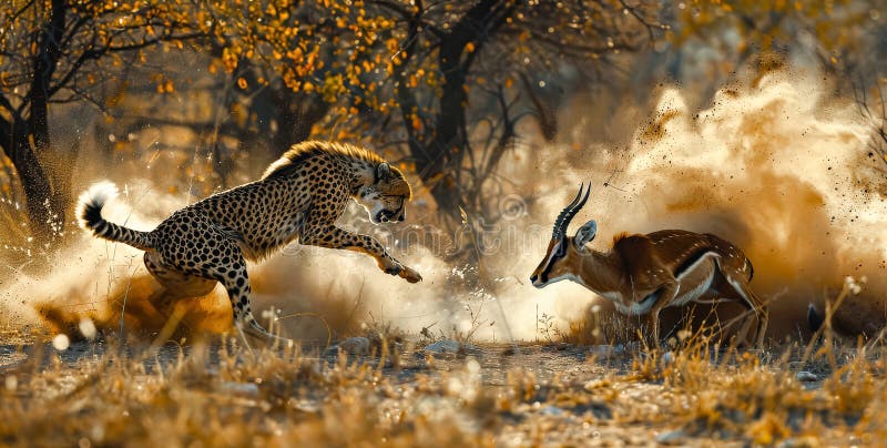 Two Cheetahs are Running through a Sandy Desert, One of Them is Chasing ...