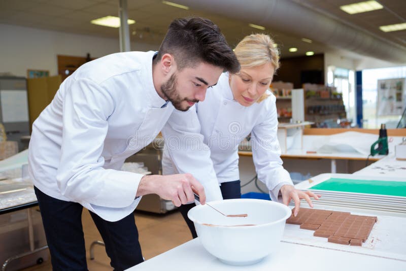 Two Chefs Making Chocolate Box Stock Photo - Image of preparing ...