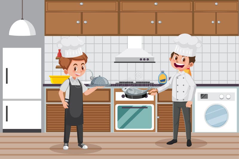 Two Chefs Working in the Kitchen Stock Vector - Illustration of people ...