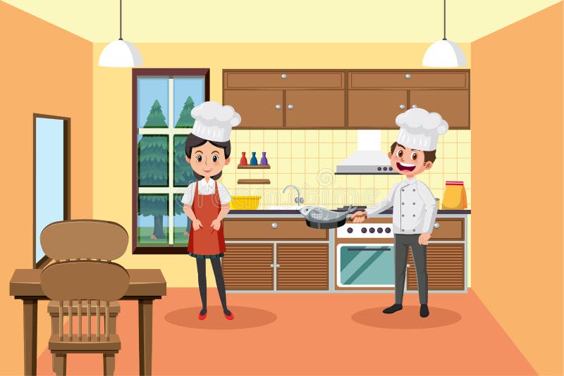 Two Chefs Working in Kitchen Stock Vector - Illustration of chef, cook ...