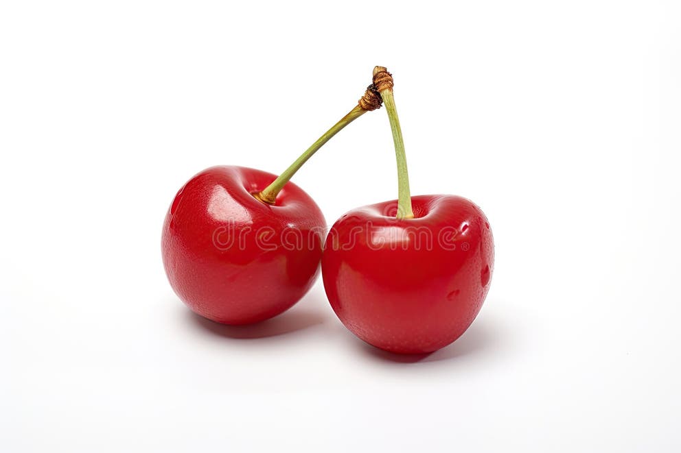 Two Sweet Cherries Together Isolated Clearly on White Surface with ...
