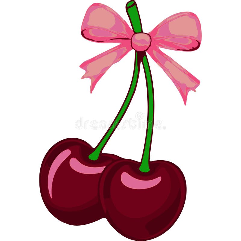 Two Cherries Decorated with Pink Bow Stock Image - Illustration of logo ...