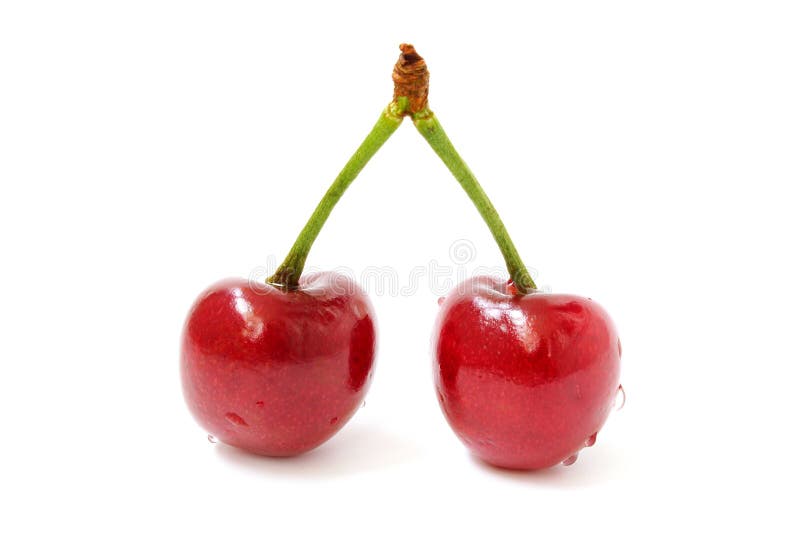 Two cherries with droplets stock photo. Image of heap - 41455606