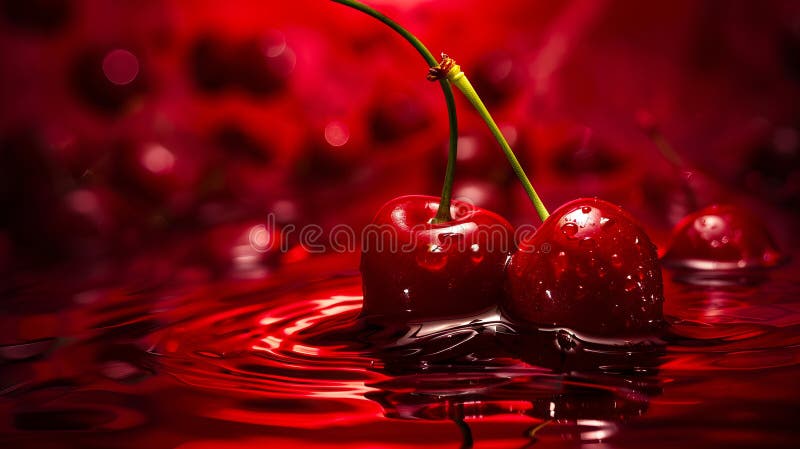 Two Cherries are Floating in a Red Liquid Stock Image - Image of ...
