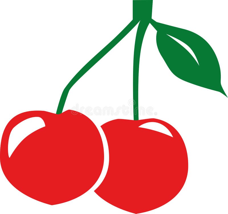 Two Cherries with Green Leaf Stock Vector - Illustration of pictogram ...
