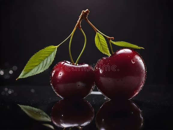 Two Cherries Logo on a Black Background Stock Illustration ...