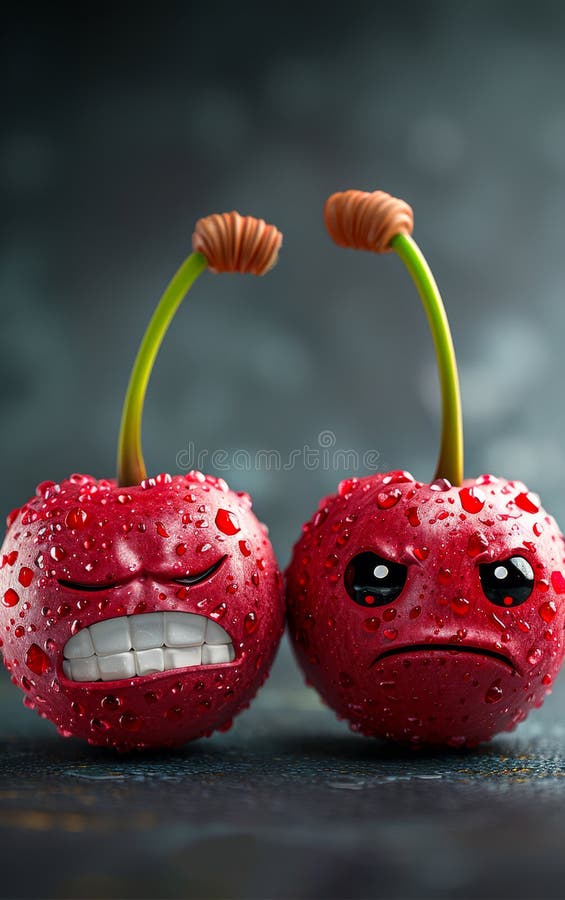 Two Cherries are Looking at Each Other with Sad Face and Cheerful Face ...