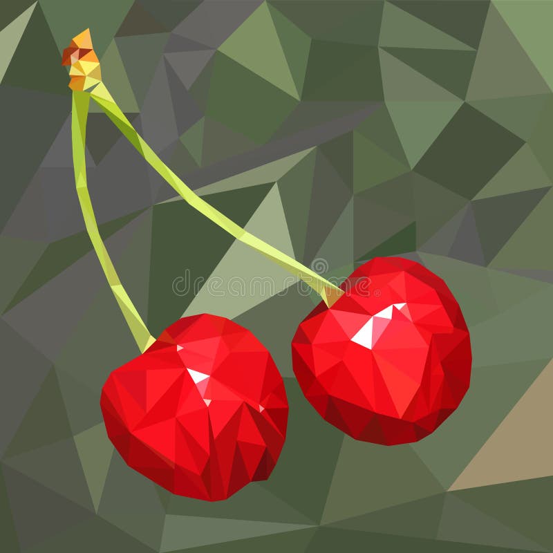 Two Cherries Vector Polygonal Stock Vector - Illustration of green ...