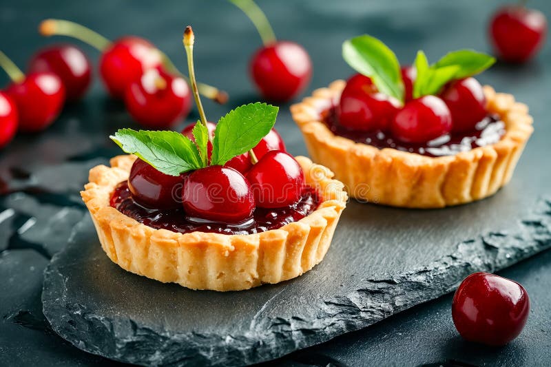 Two Cherry Tarts with Cherry on Top. Generative AI Stock Photo - Image ...