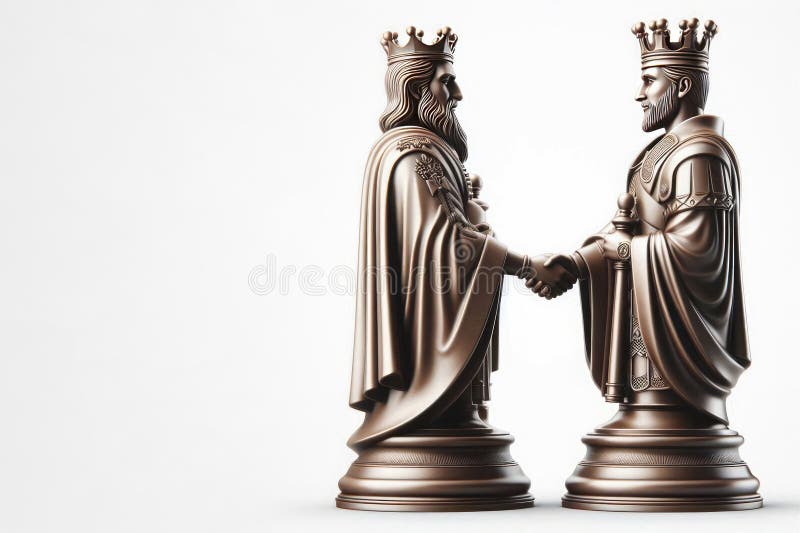 Two Chess Piece Kings Shake Hands. Space for Text. Stock Image - Image ...