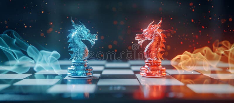 Two Chess Pieces with Fire on Them, One Blue and One Red by AI ...