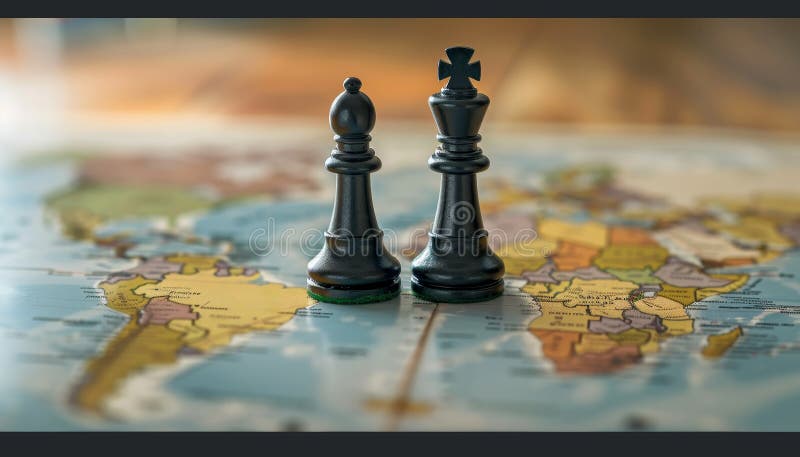 Two Chess Pieces are on a Map of the World by AI Generated Image Stock ...