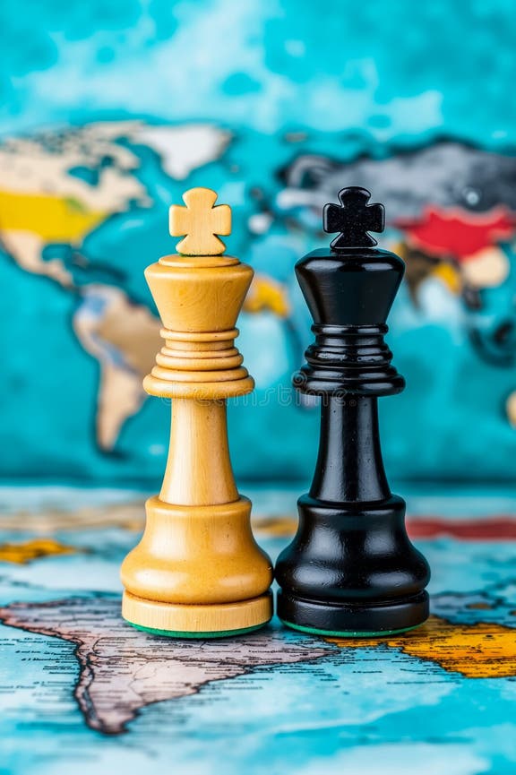 Two Chess Pieces on a Map of the World Stock Illustration ...