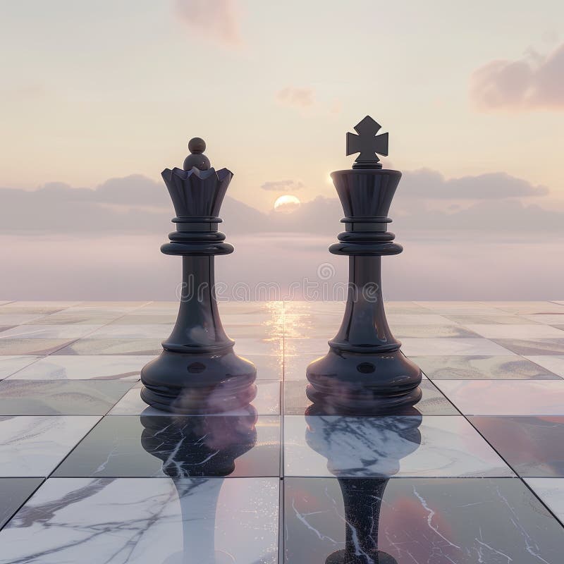 Two Chess Pieces on a Marble Chess Board at Sunset Time Stock Image ...