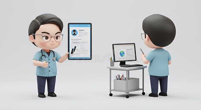 Two Chibi Cardiovascular Technologists Review Patient Data Using ...