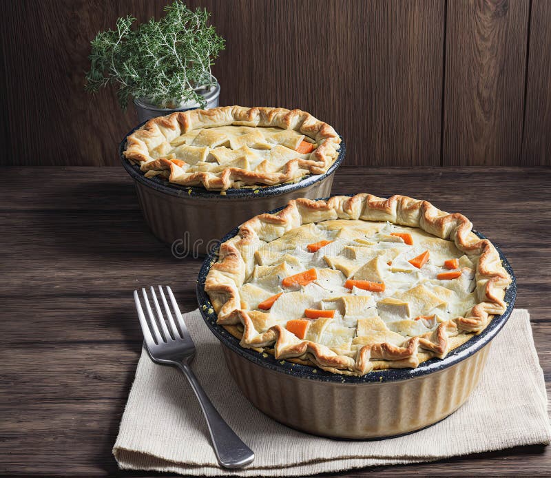 Two Chicken Pot Pies with Carrots on Top Sit on a Table Stock Photo ...