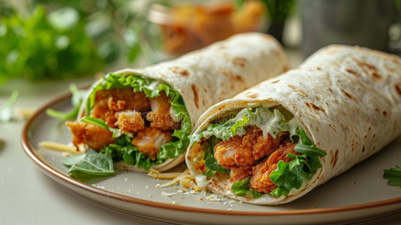 Two Chicken Wraps on a Plate Stock Photo - Image of food, tasty: 355860028