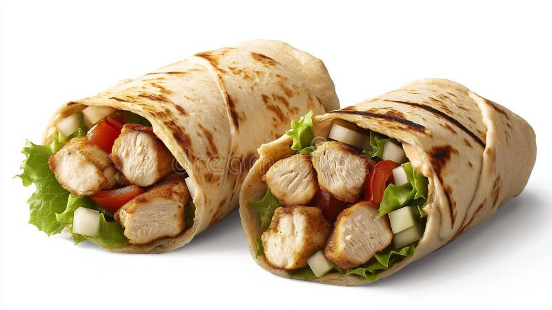 Two Chicken Wraps on White Background Ideal for Takeout Menus Stock ...