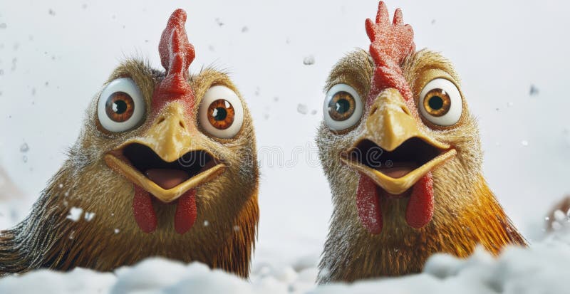 Two Chickens are Standing Closely Together, Directly Facing the Camera ...