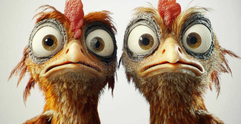 Two Chickens are Standing Closely Together, Directly Facing the Camera ...