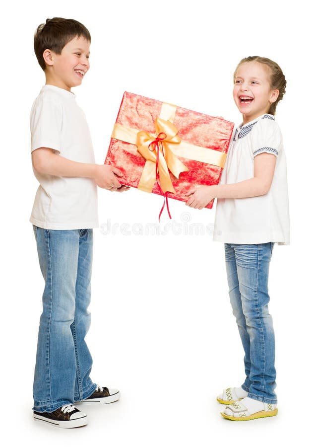 Two child with gift boxes stock image. Image of present - 53604025