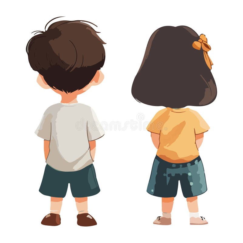 Two Children from Behind stock vector. Illustration of expressive ...