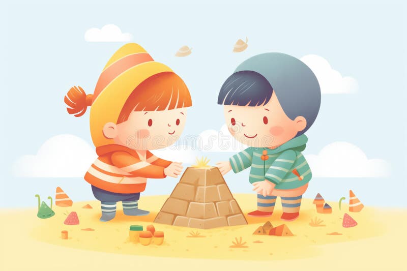 Two Children Building a Sandcastle Together Stock Photo - Image of ...