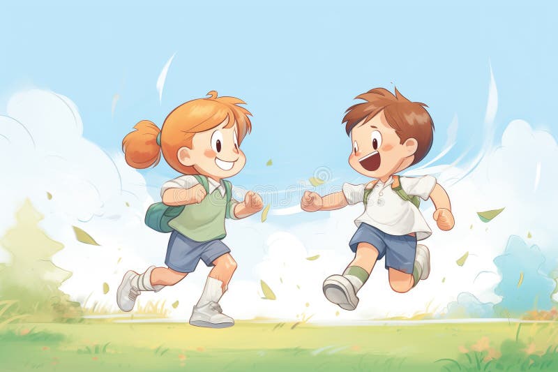 Two Children Chasing Each Other during Ra Stock Photo - Image of ...