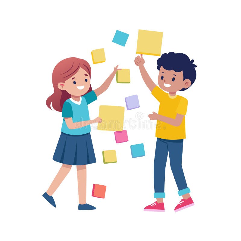 Kids Collaborating with Sticky Notes Brainstorming Session Teamwork and ...