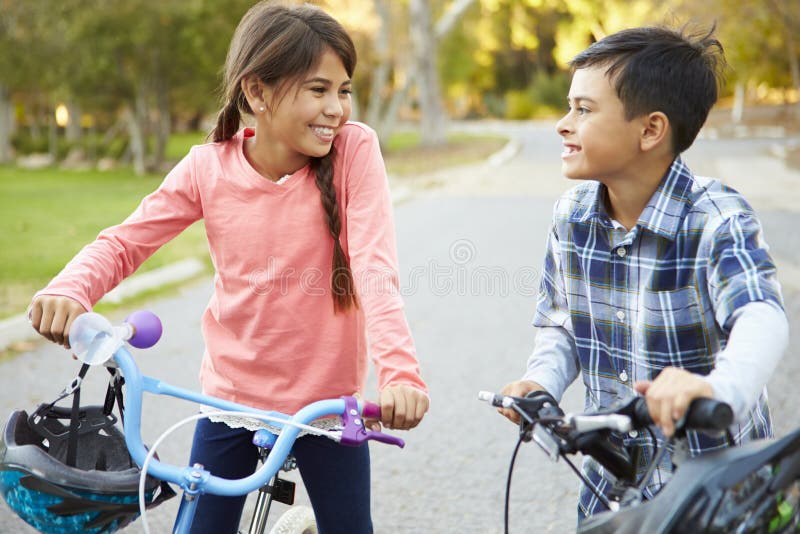 Two Children on Cycle Ride in Countryside Stock Image - Image of child ...