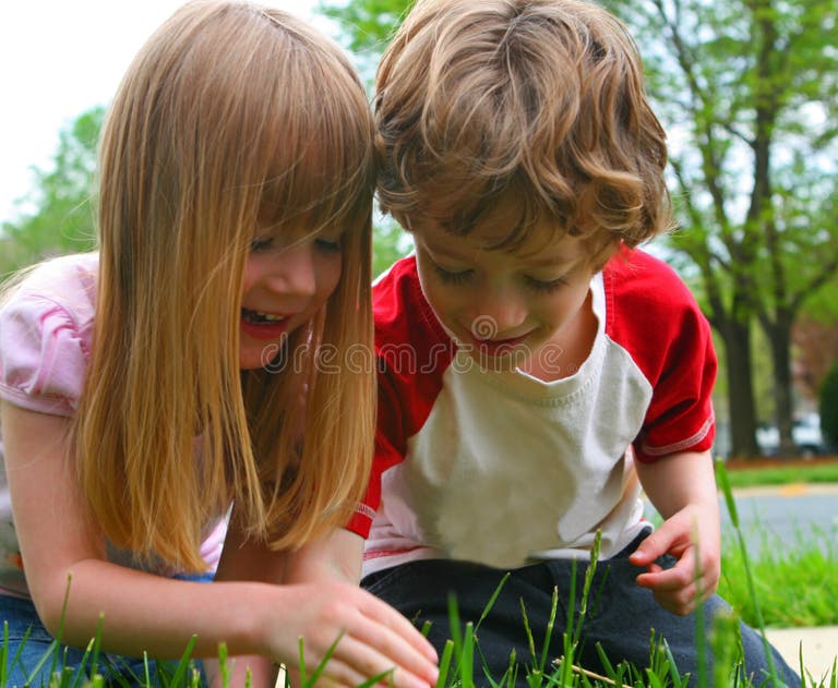 Two Children Discovering Nature Stock Image - Image of nature ...