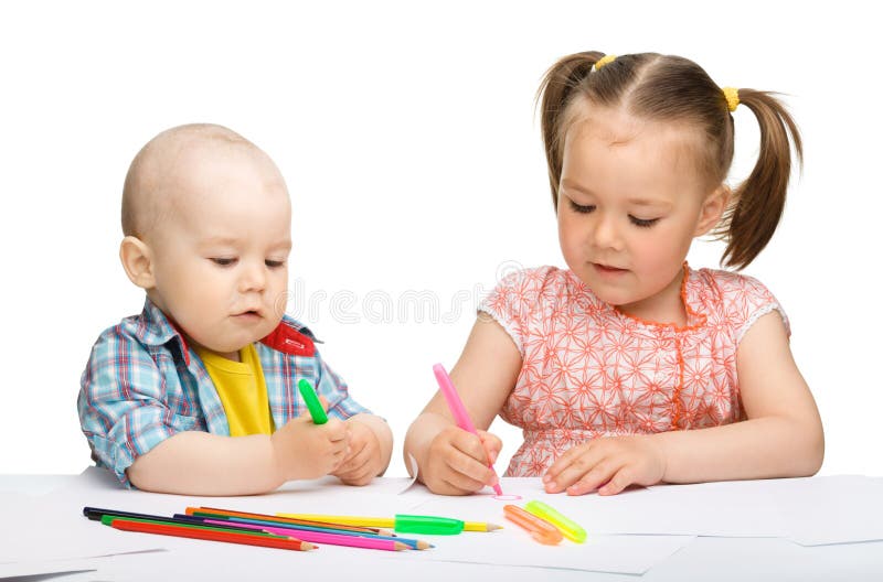 Creative Kids Painting, Little Girls Drawing Children Image Stock Image ...
