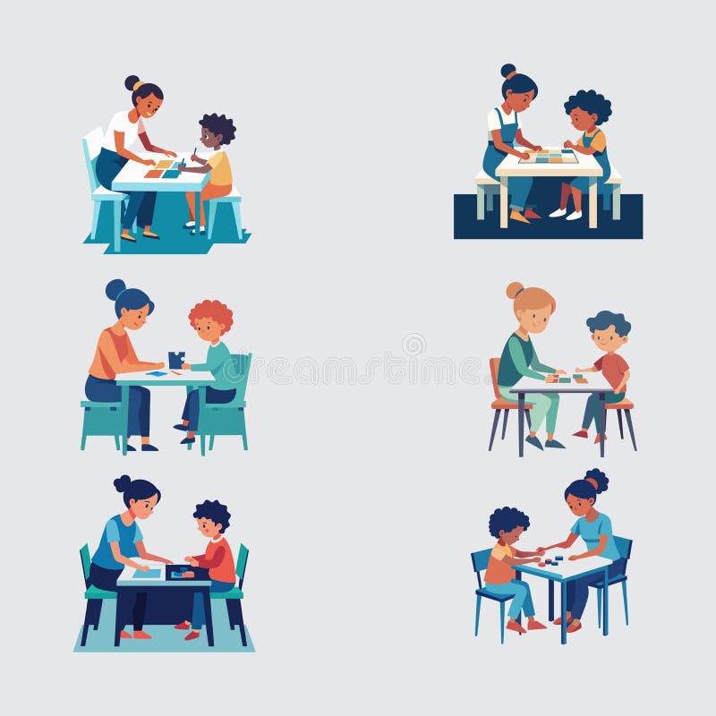 Two Children are Engaged in Their Games Solving a Puzzle Vector ...