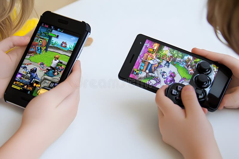 Kids Playing Mobile Games stock photo. Image of artwork - 387260458