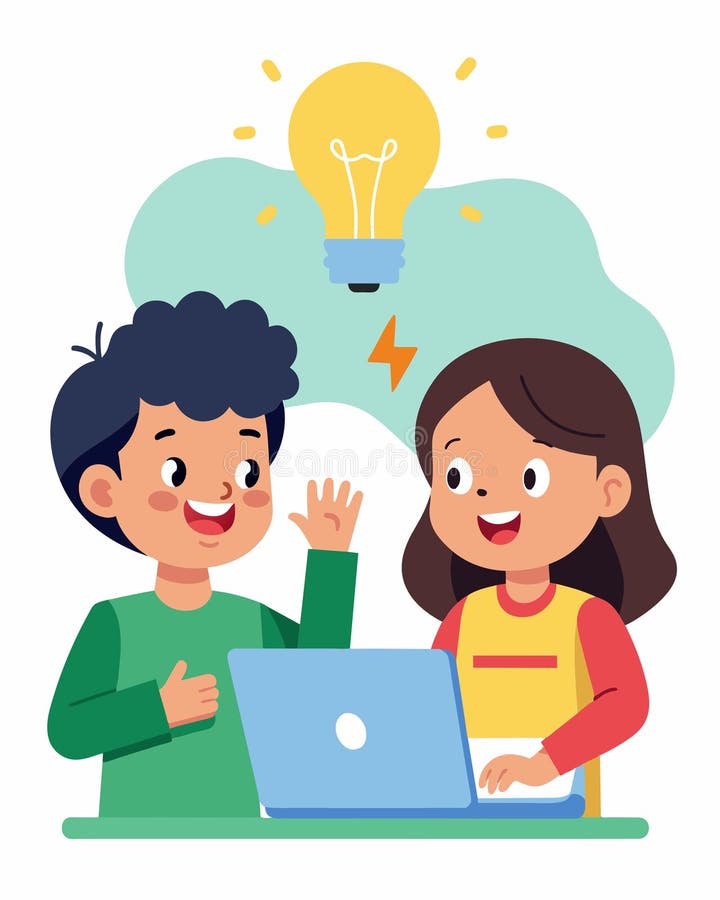 Two Children Excitedly Discussing and Brainstorming Ideas for Their ...