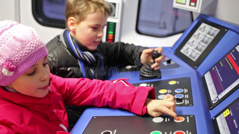Two Children Have Fun with Control Panel of Stock Video - Video of ...