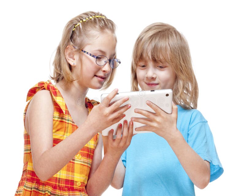 Two Children Having Fun with Digital Tablet Stock Image - Image of ...