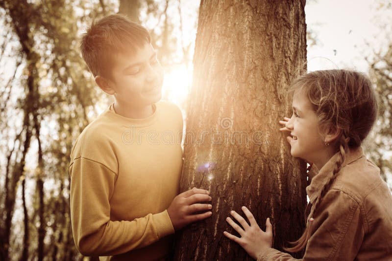 Two children in the park. stock photo. Image of blond - 119570752
