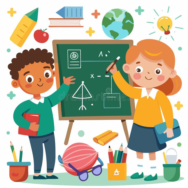 Two Children Learning and Studying Together at Schoo Stock Image ...